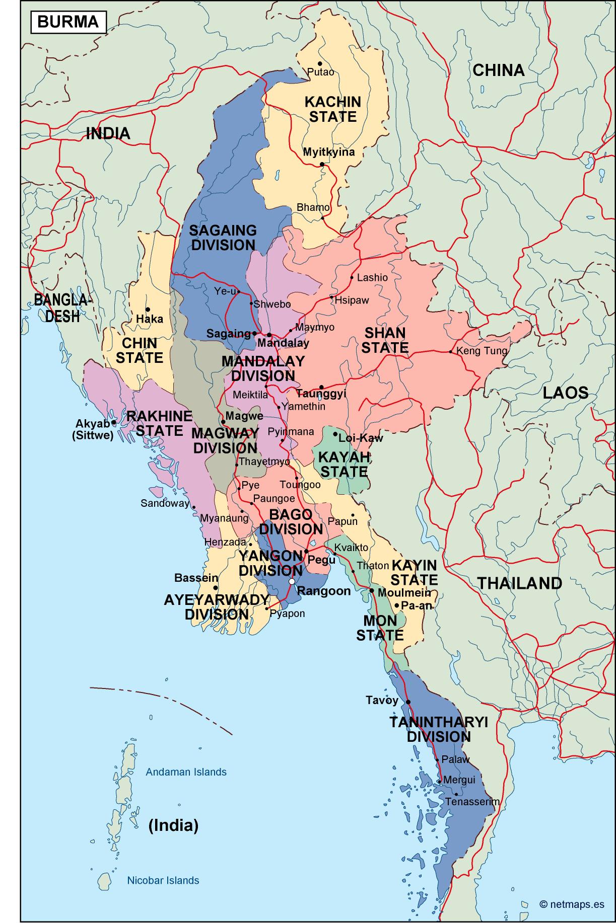 burma political map | Order and download burma political map