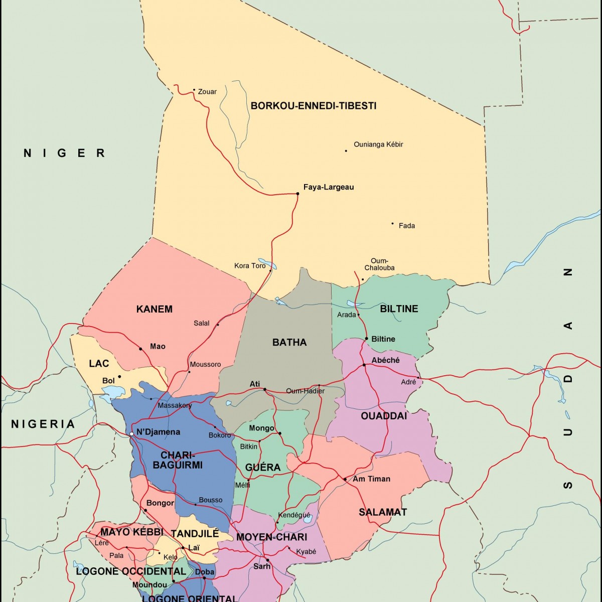 Chad Vector EPS maps | Vector maps files Illustrator to download