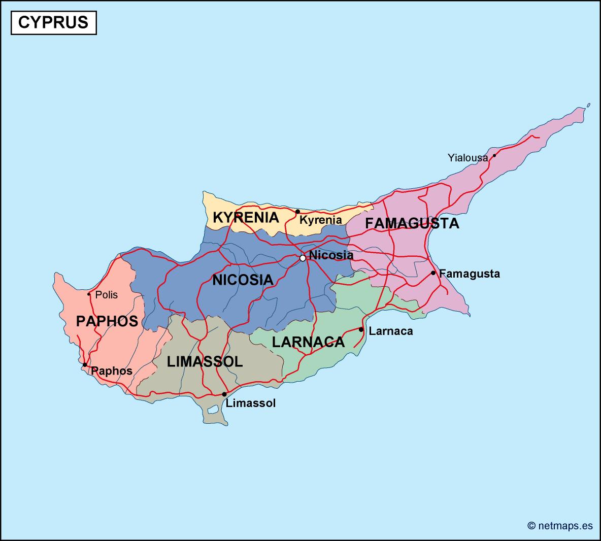 cyprus political map. Illustrator Vector Eps maps | Order and download ...