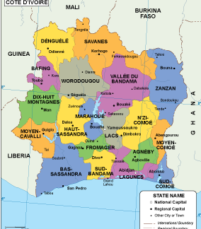 Ivory Coast Vector EPS maps | Vector maps files Illustrator to download