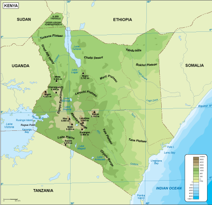 Kenya physical map | Order and download Kenya physical map