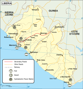 Liberia transportation map | Vector maps files Illustrator to download