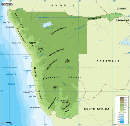 Namibia physical map | Order and download Namibia physical map