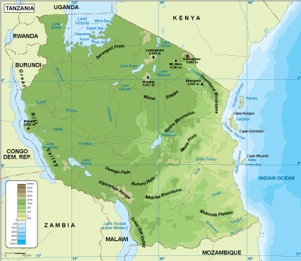 Tanzania physical map | Order and download Tanzania physical map