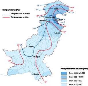 Pakistan Climate map | Vector maps files Illustrator to download